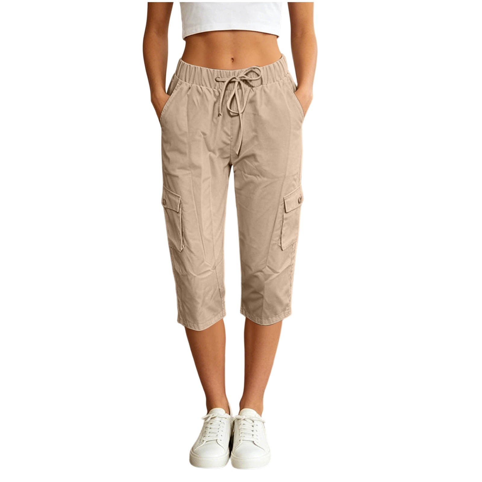 CQONEPT Cargo Capris Women Fashion Solid Casual Loose Fit Lightweight ...