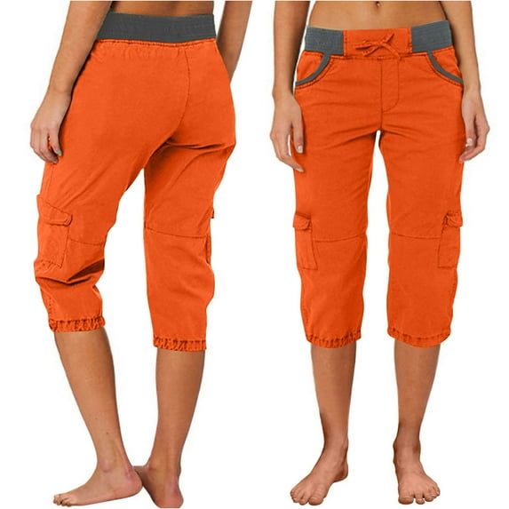 CQONEPT Cargo Pants for Womens Skinny Leg Capris Pants with Pockets ...