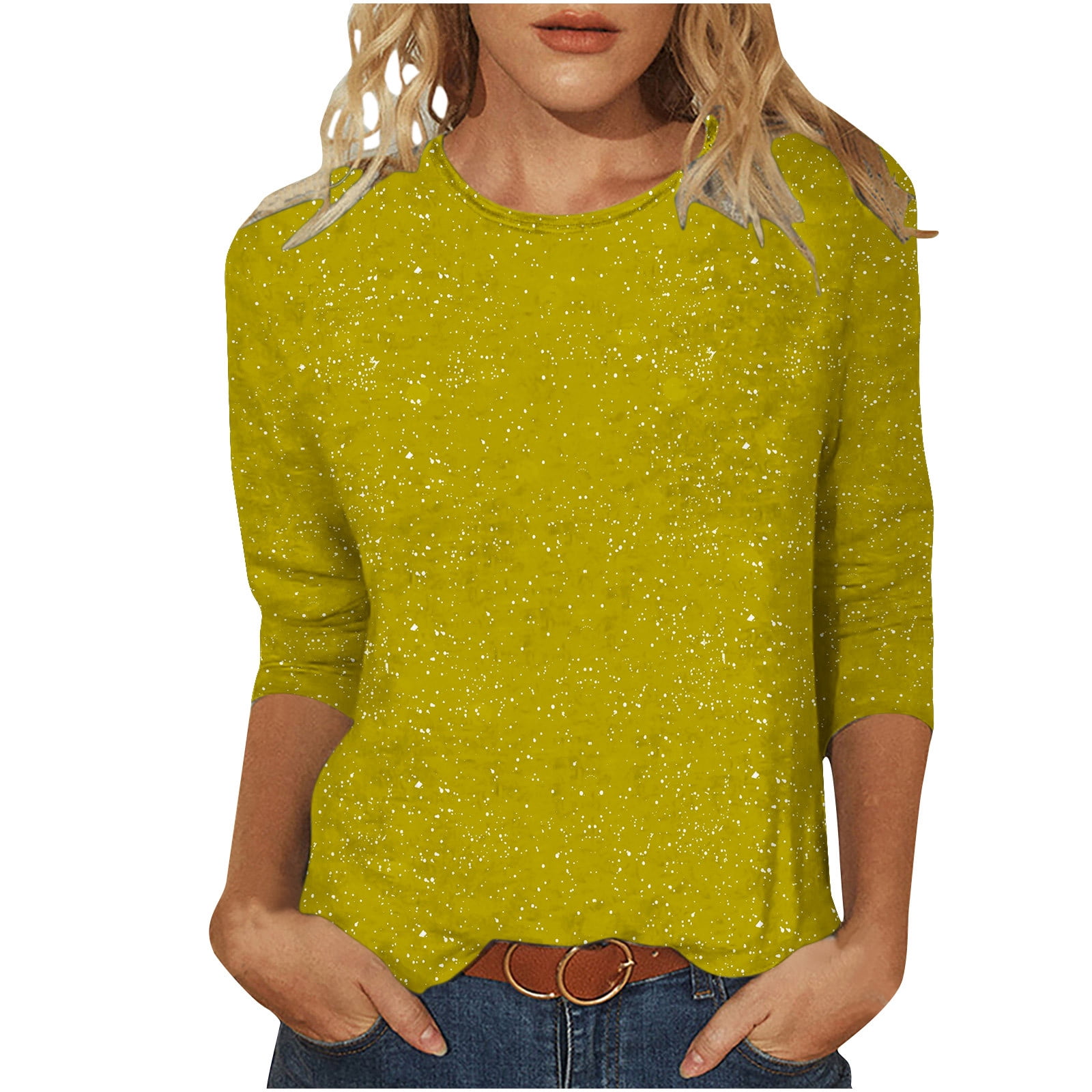 Cqonept Clearance 34 Sleeve Tunic Tops For Women Fall Fashion Crewneck Shirts With Sequin