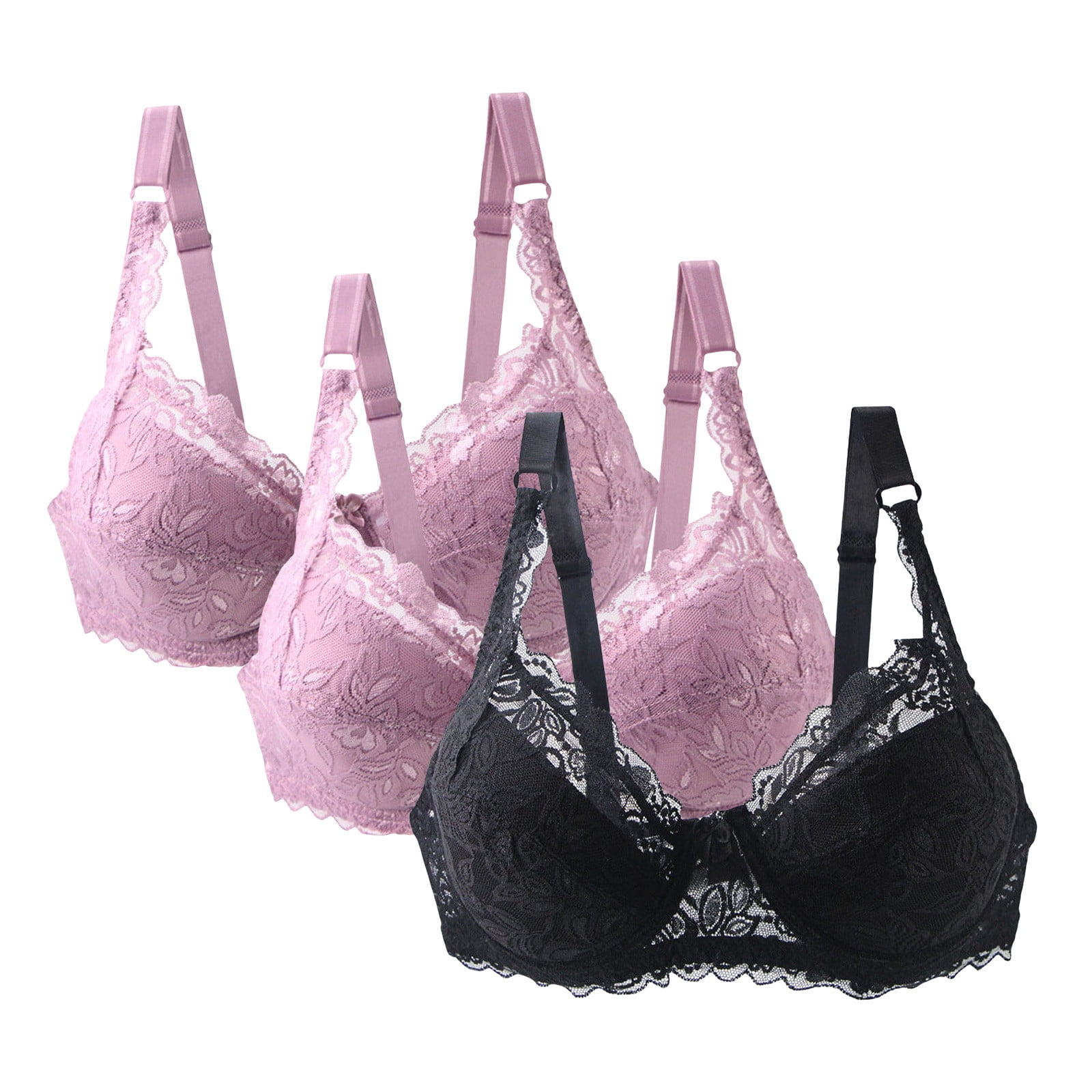 CQONEPT Clearance Plus Size Lace Bras for Women 3 Pack Push Up Bra ...