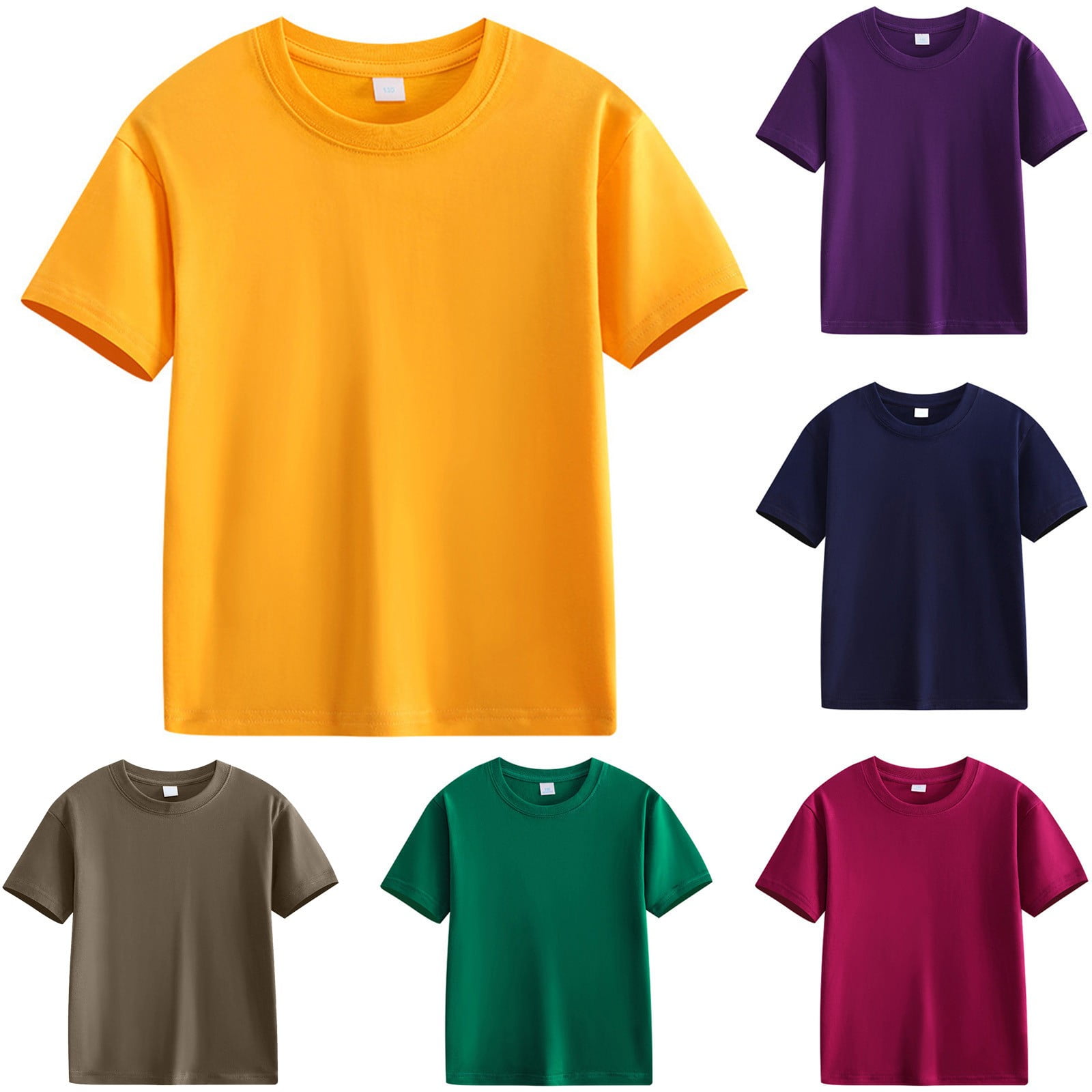 CQONEPT Clearance Short Sleeve Tops for Boys Kids Causal Crewneck T-Shirts Summer Solid Color ...