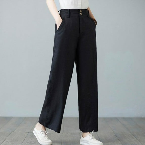 CQONEPT Cotton Linen Pants for Womens Straight Leg Lightweight Solid ...