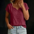 CQONEPT Cotton Linen T Shirts for Women V Neck Short Sleeve Textured ...