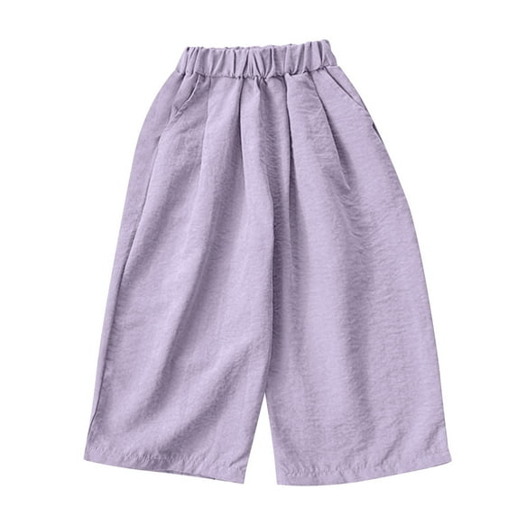 CQONEPT Cotton Pants for Kids Girls Elastic Wais Wide Leg Jogger Pant ...