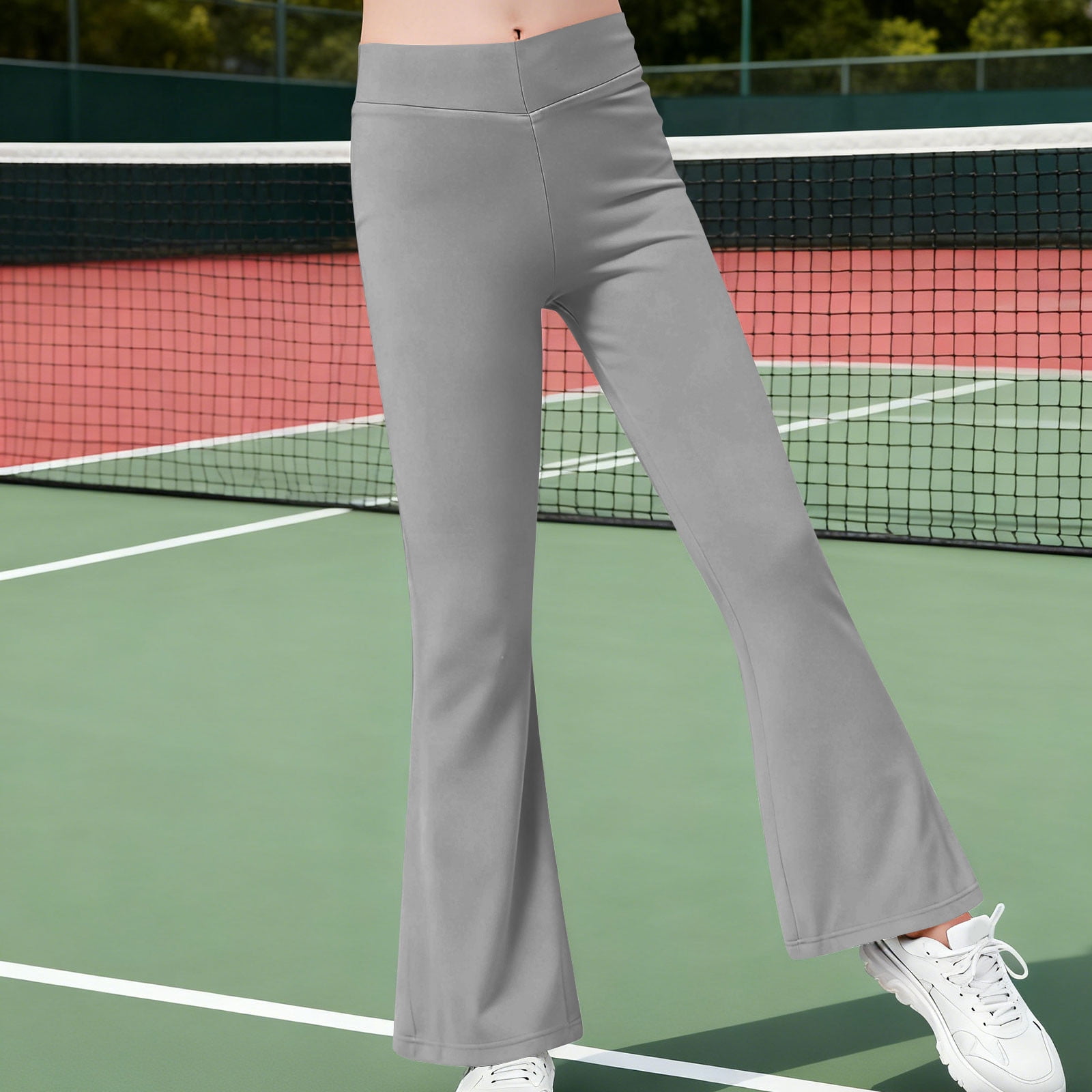 CQONEPT Girl's Flared Pants School Uniform Elastic Waist Sweatpants ...