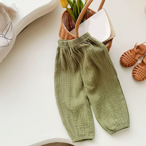 CQONEPT Girls' Cotton Linen Pants Casual Cute Elastic Waist Jogger Pant ...
