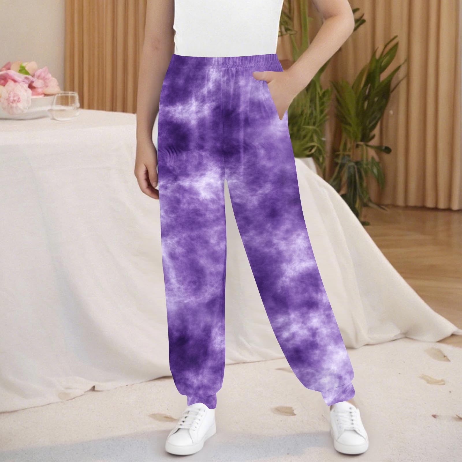 CQONEPT Girls Plaid Sweatpants Home Wear Sleep Tapered Pants Elastic ...