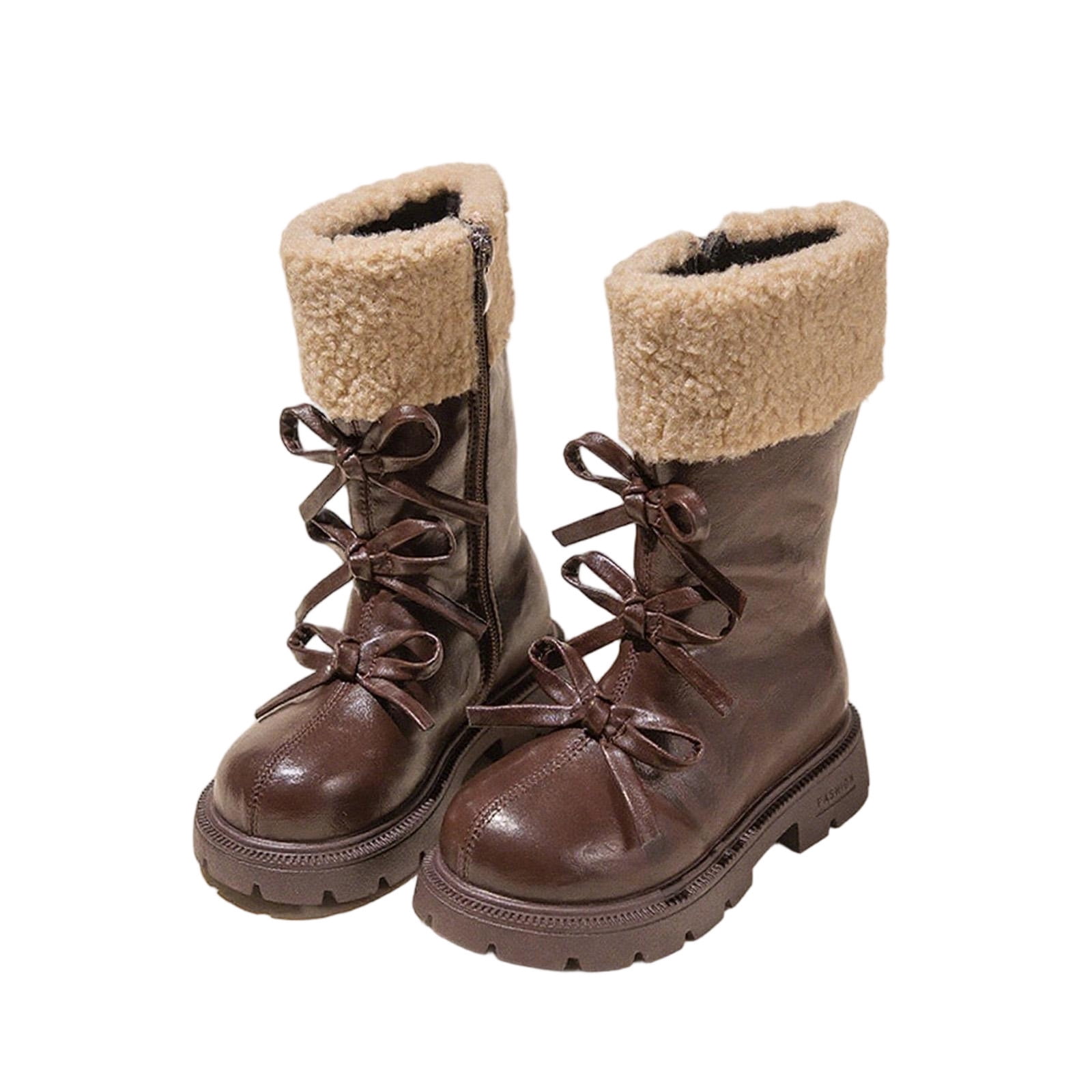 CQONEPT Girls Round Toe Boots Fall And Winter Fashion Bow Knot Long ...