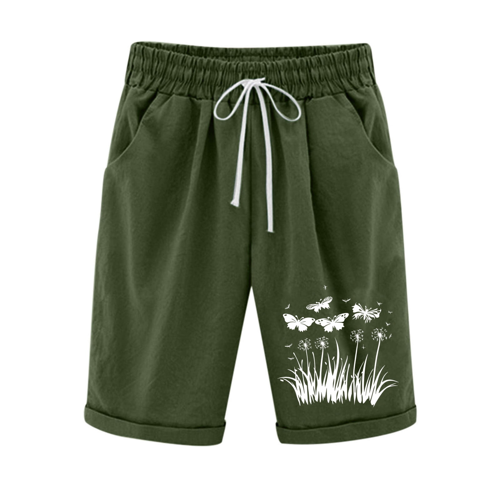 CQONEPT Half Pants for Womens Printed Elastic Waist Leisure Baggy ...