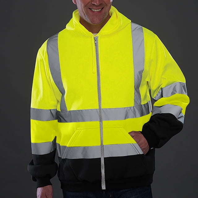 CQONEPT High Visibility Sweatshirts for Mens Zip Up Safety Workwear ...