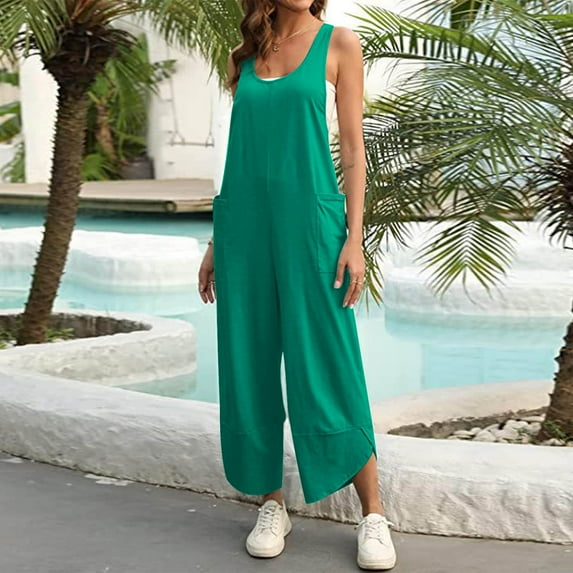 CQONEPT Jumpsuits for Women Casual Summer Dressy Sleeveless Rompers ...