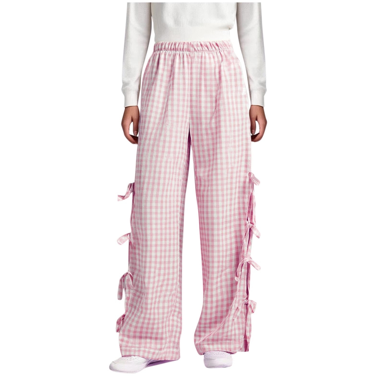 CQONEPT Kids Girls Plaid Pants High Split Drawstrings Fashion Pant ...