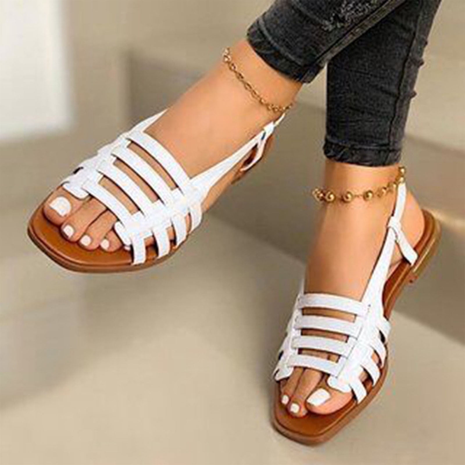 CQONEPT Low Wedge Sandals Women Dressy Summer Flat Comfortable Fashion ...