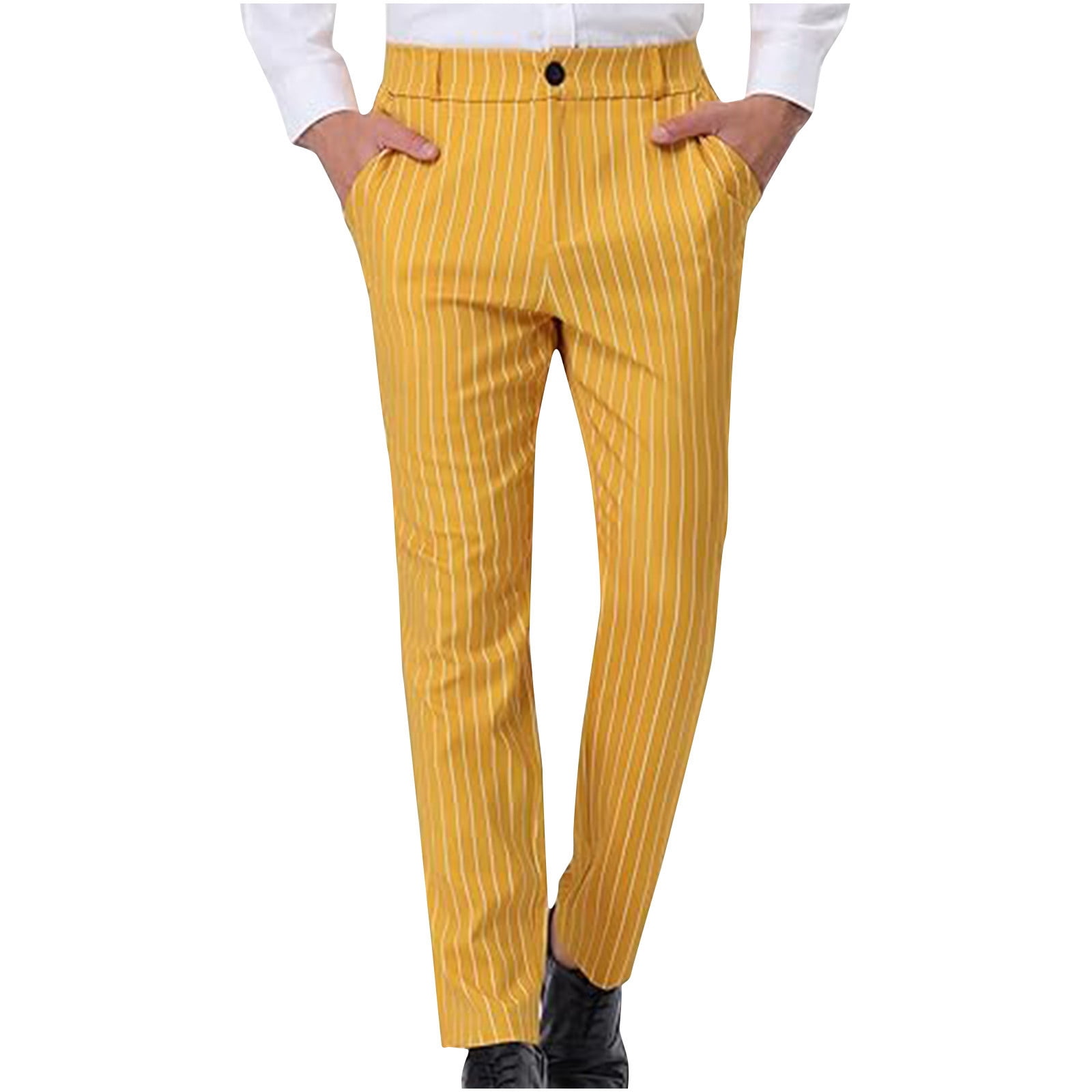 CQONEPT Men's Dress Pants Stripe Button Fron Business Casual Pant ...
