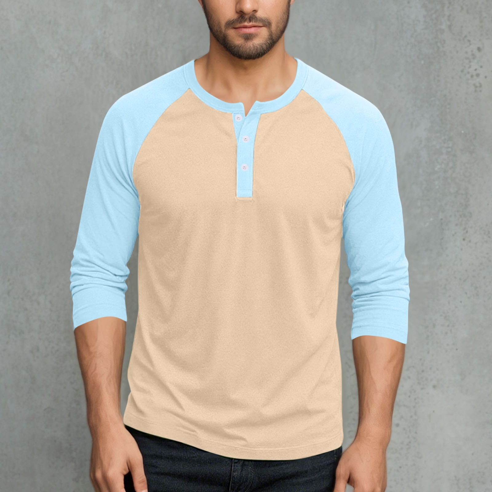 CQONEPT Men's Long Sleeve Tops Crewneck Color Block Tunic Tops Dressy ...