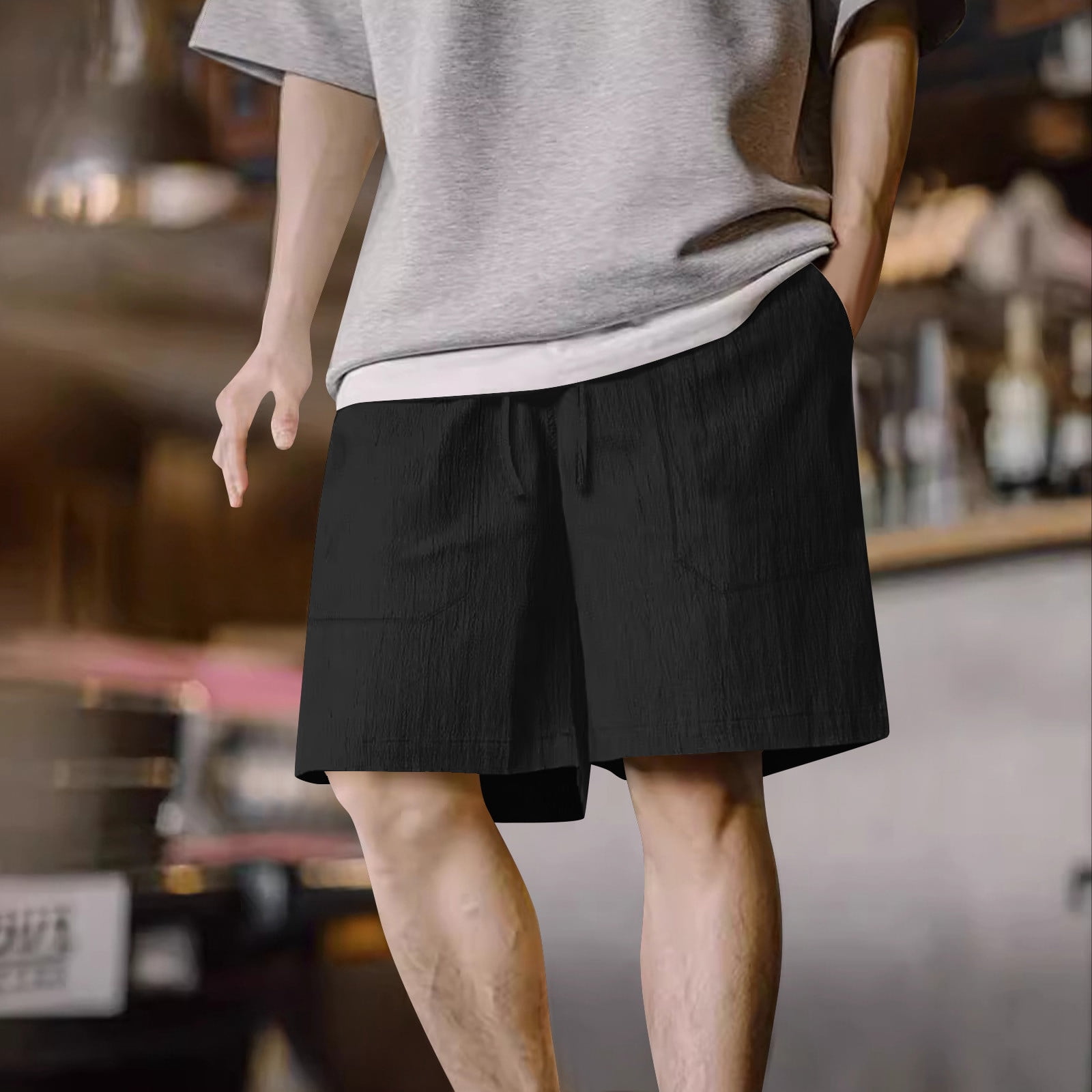 CQONEPT Men's Summer Pants Elastic Waist Casual Short Pants with ...