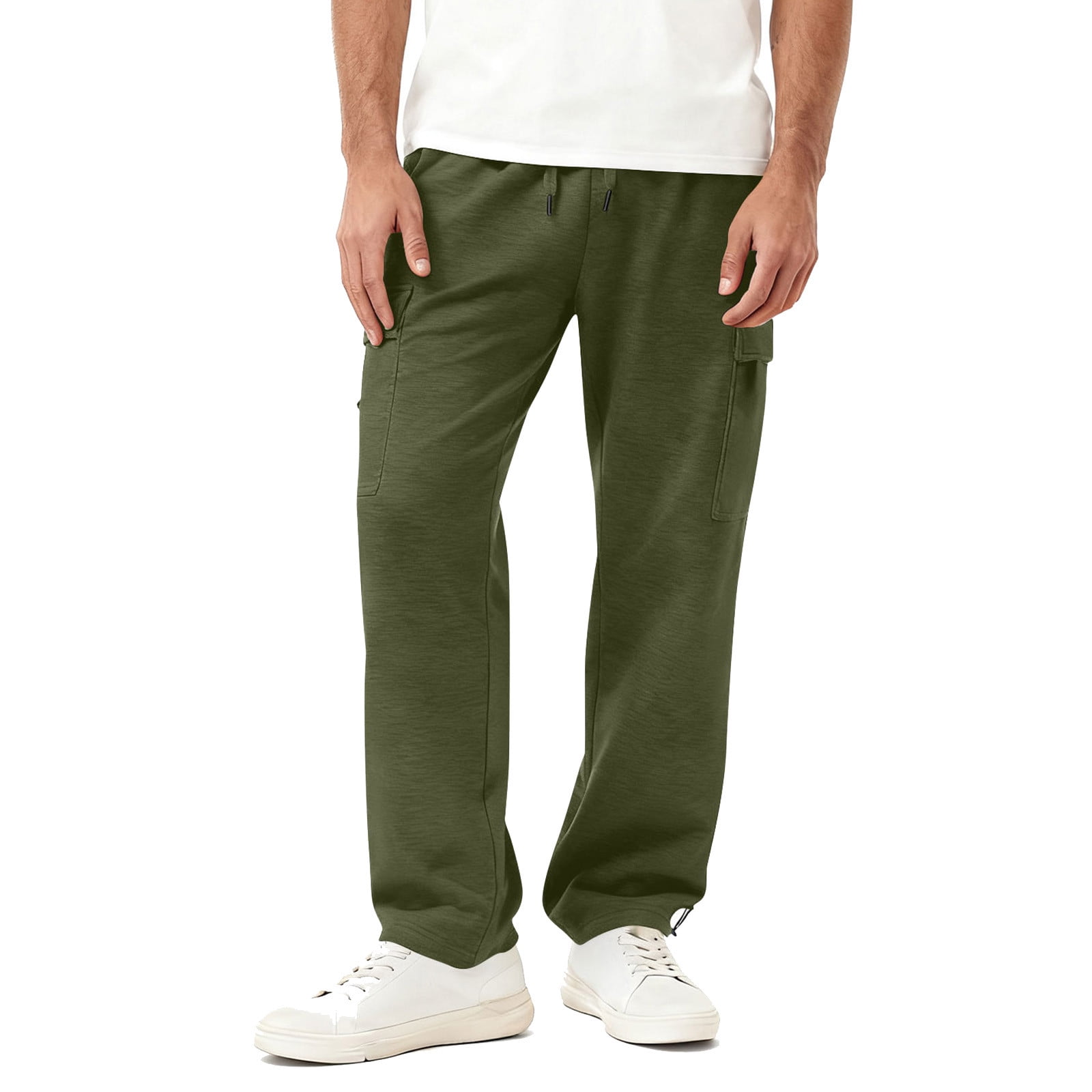 CQONEPT Men's Sweatpant Casual Drawstring Cuffs Cargo Pants Drawstrings ...