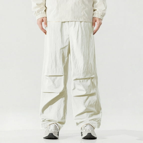 CQONEPT Mens Waterproof Pants Casual Baggy Wide Leg Lightweight Pants Elastic Waist Workouts ...