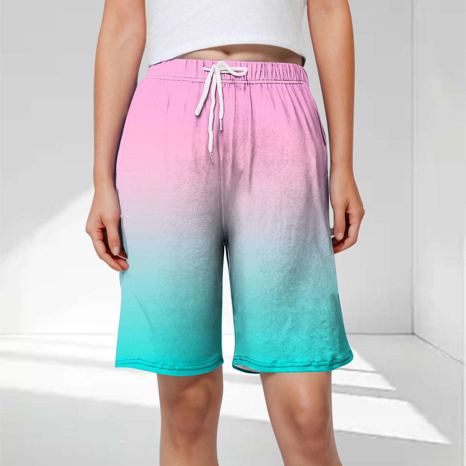 CQONEPT Oversize Shorts for Womens Elastic Waist Color Block Short ...