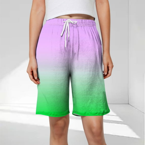 CQONEPT Oversize Shorts for Womens Elastic Waist Color Block Short ...