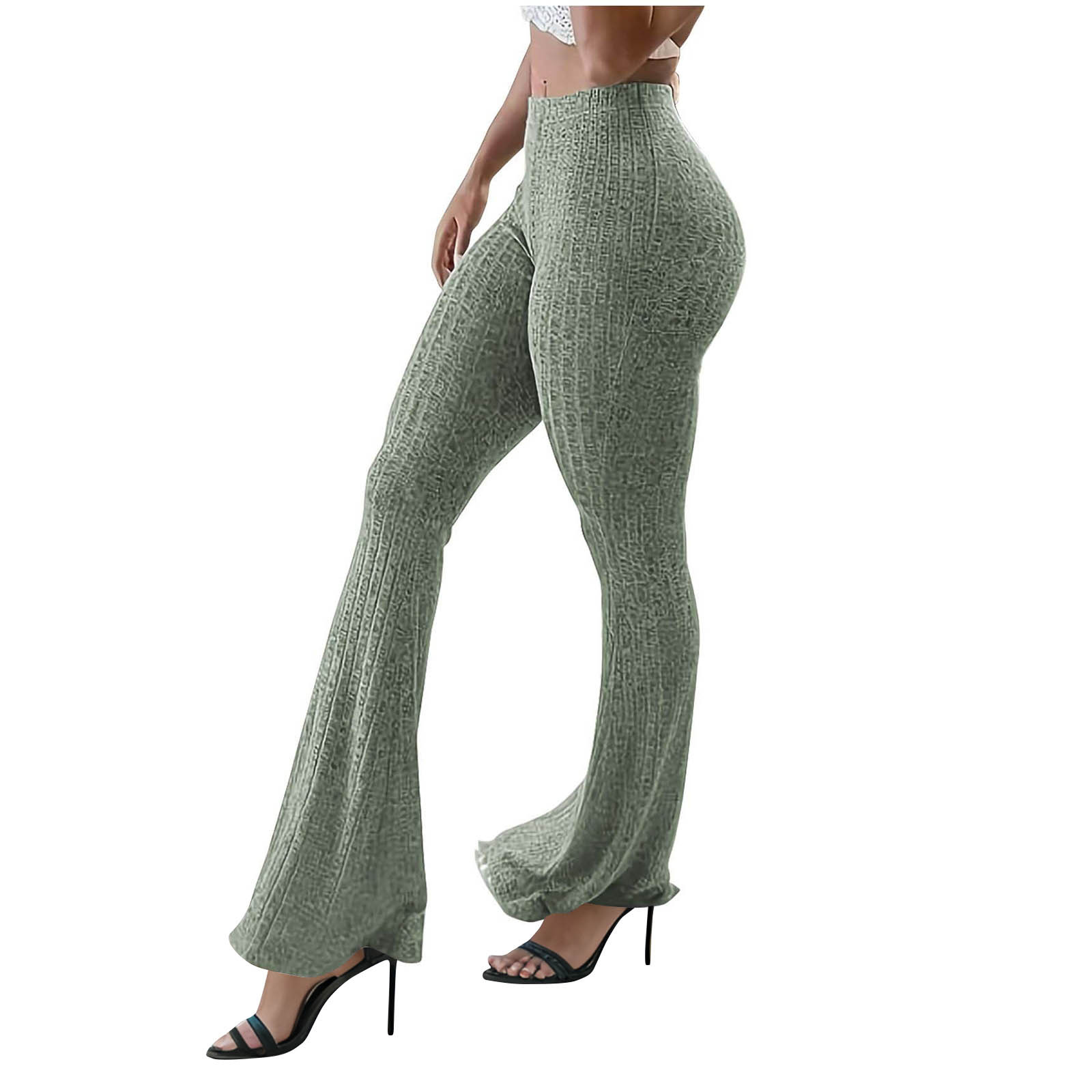 CQONEPT Oversize Yoga Knit Pants for Womens High Waist Bell Bottom Pant ...