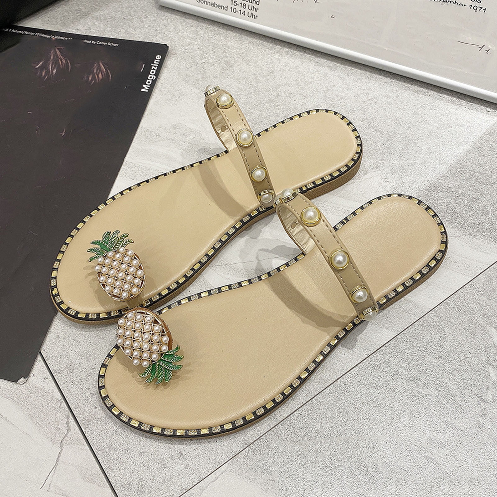 CQONEPT Rhinestone Slide Sandals for Women Flip Flops with Clip Toe ...