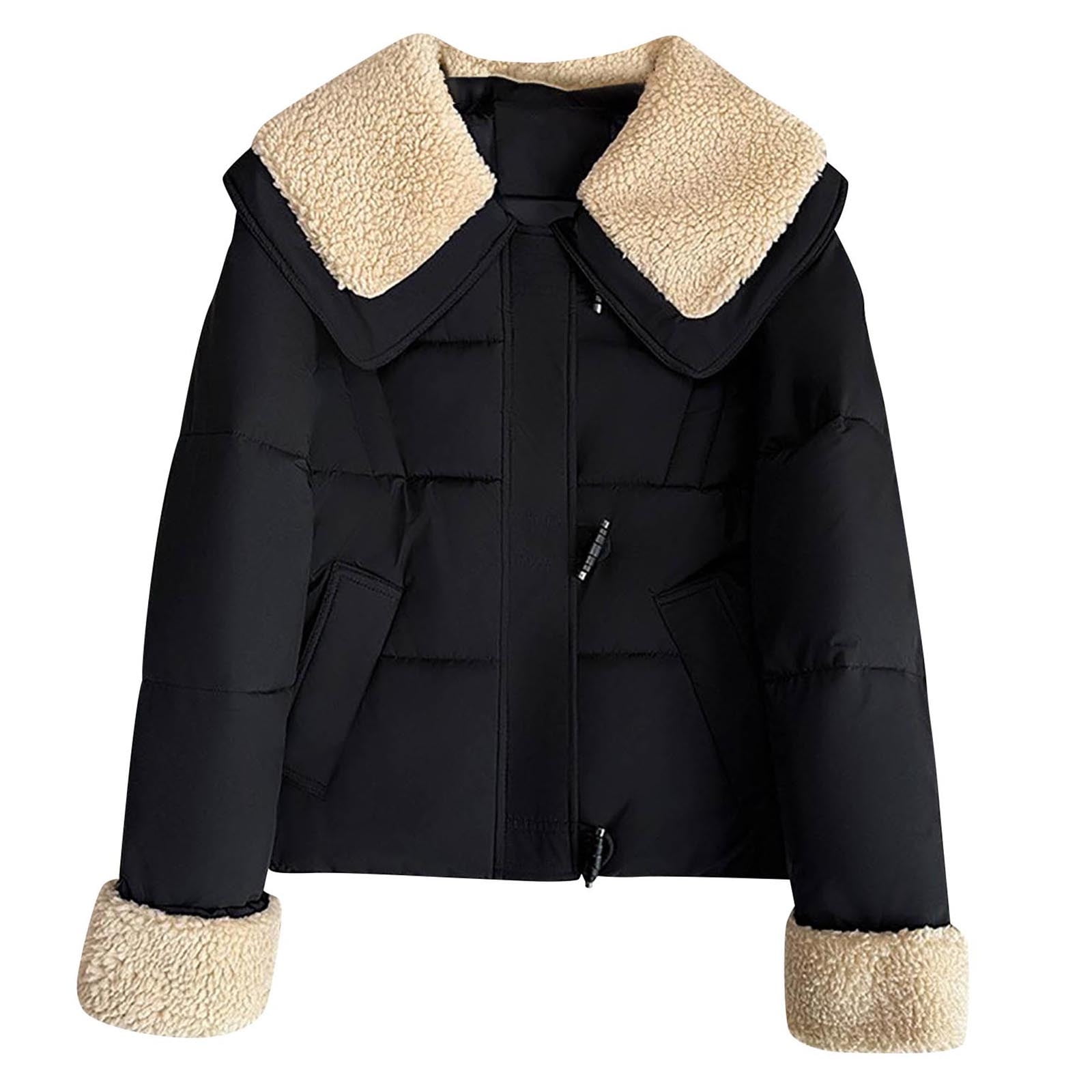 CQONEPT Sherpa Fleece Coats for Womens Lapel Neck Raincoat Warm Rain ...