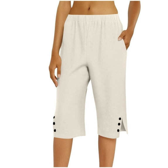 CQONEPT Short Pants for Womens High Split Knee Length Pants Straight ...