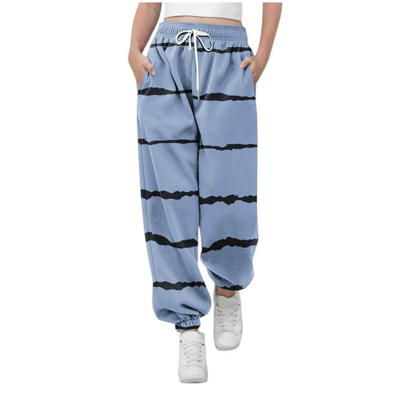 CQONEPT Stripe Sweatpants for Kids Girls Drawstring Tapered Pant ...