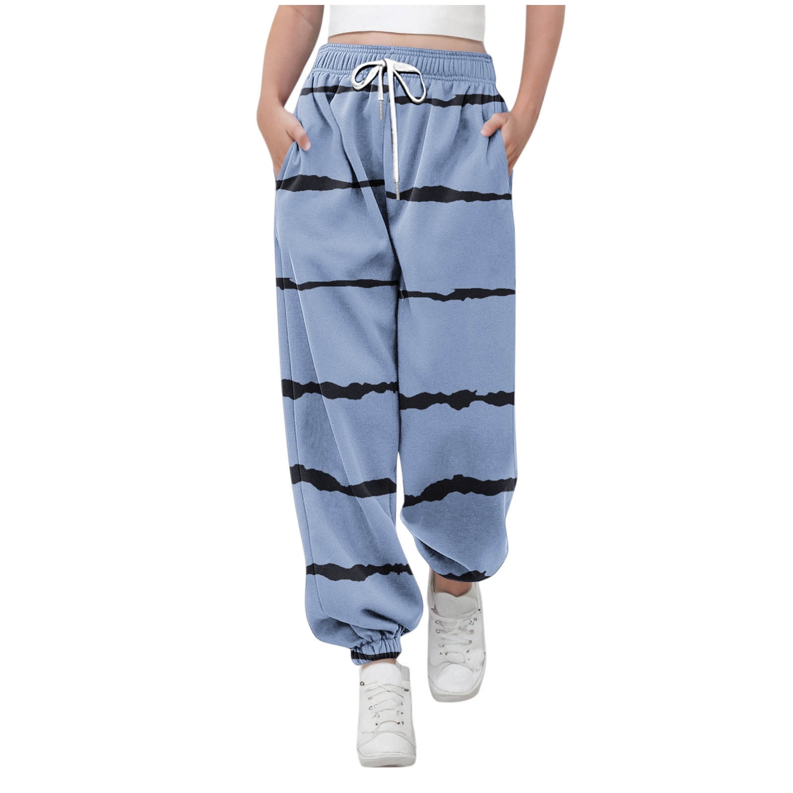 CQONEPT Stripe Sweatpants for Kids Girls Drawstring Tapered Pant ...