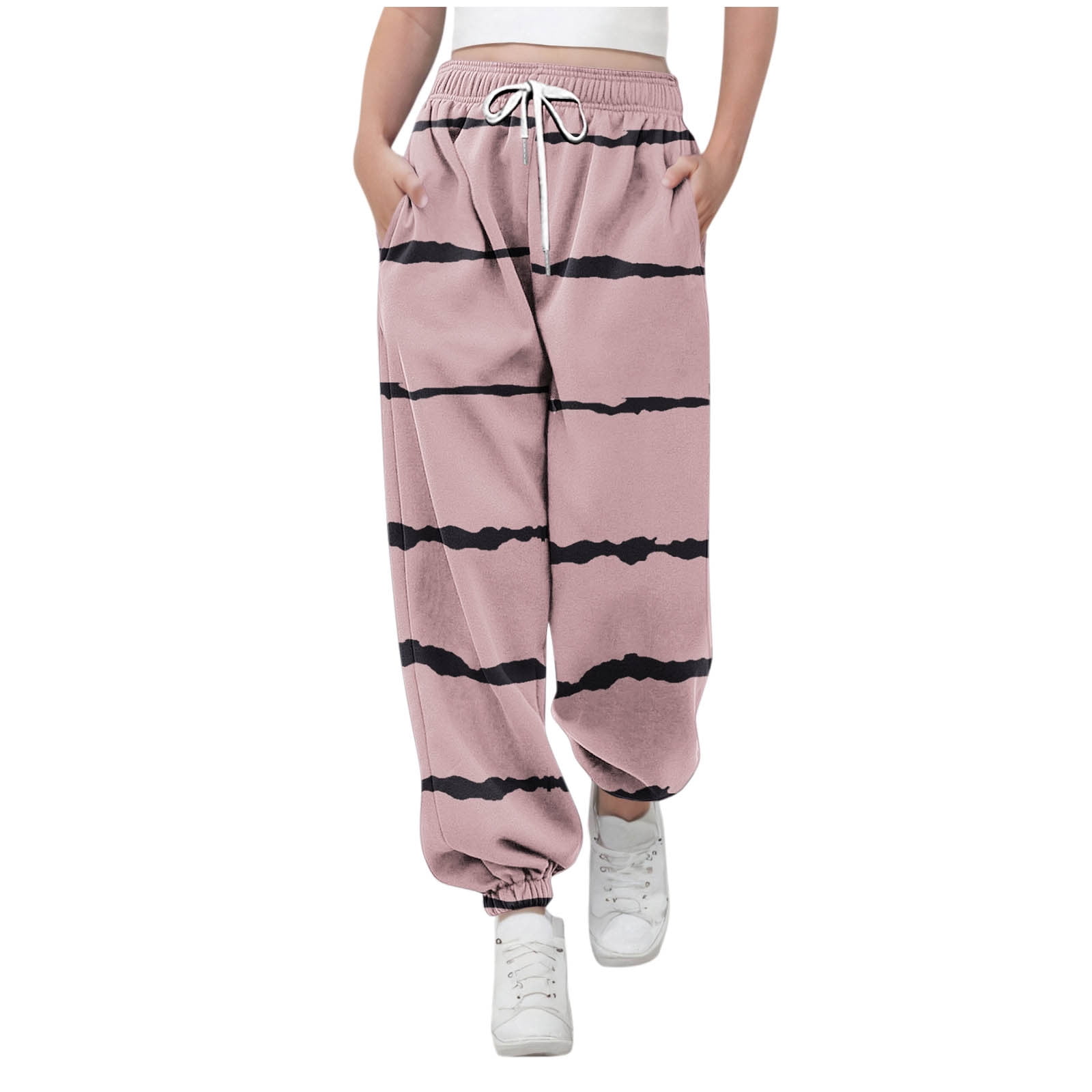 CQONEPT Stripe Sweatpants for Kids Girls Drawstring Tapered Pant ...