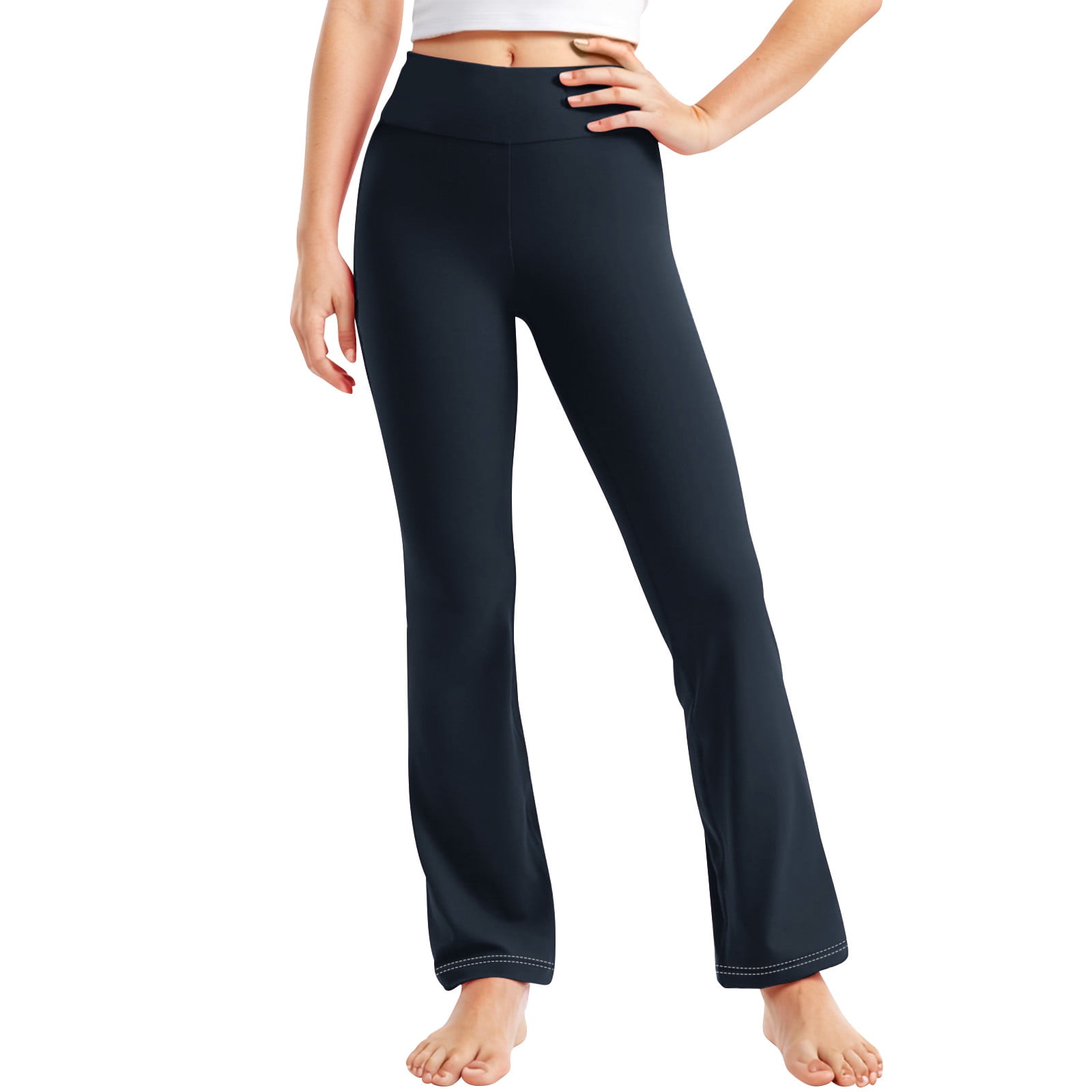 CQONEPT Teen Girls School Uniform High Waist Bell Bottom Stretchy Pants ...