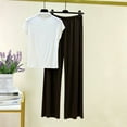 CQONEPT Women 2 Set Pj Mock Neck Modal Pajamas Cap Sleeve Top Wide Leg ...