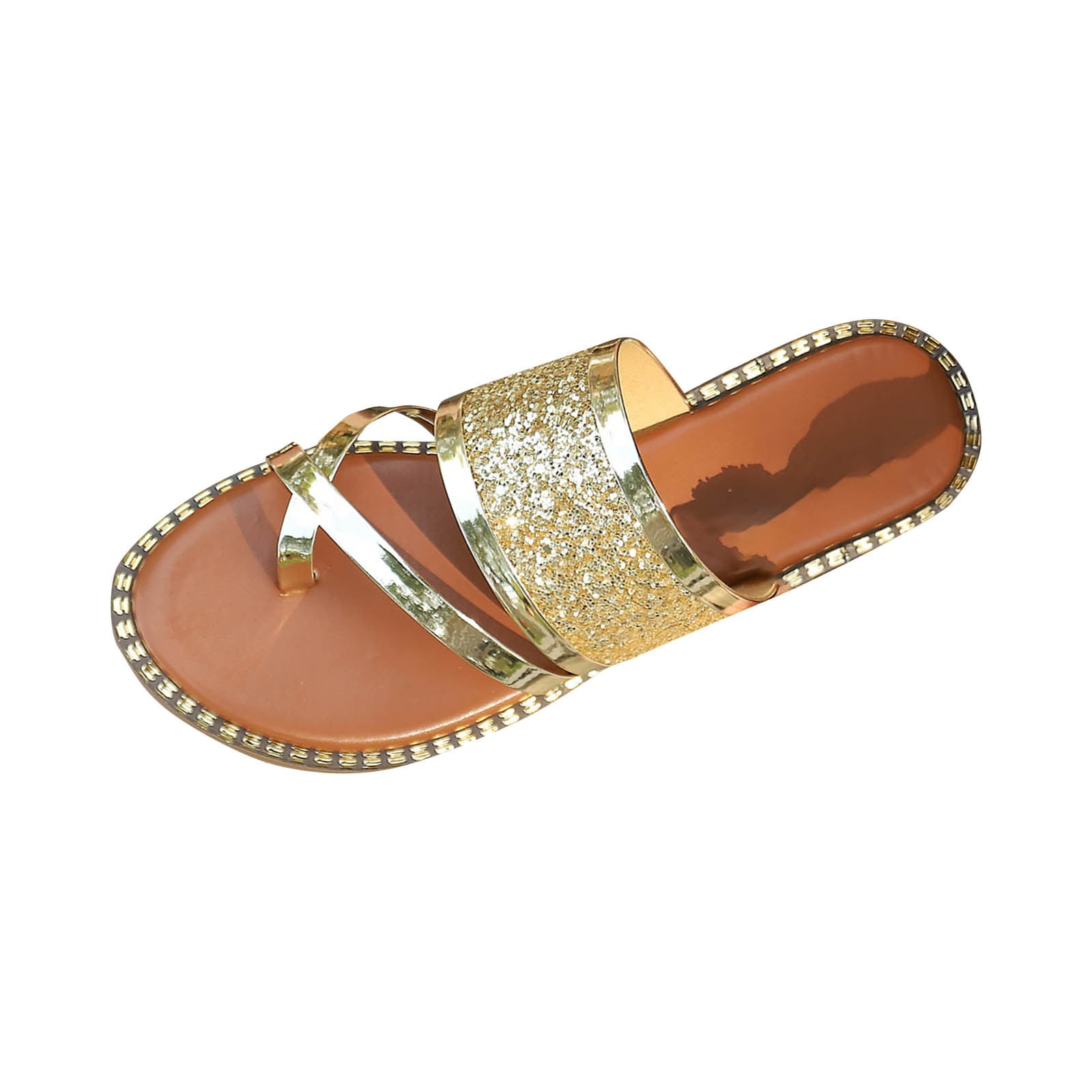 CQONEPT Women Rhinestone Sandals, Bohemian Pearl Crystal Flat Sandals ...