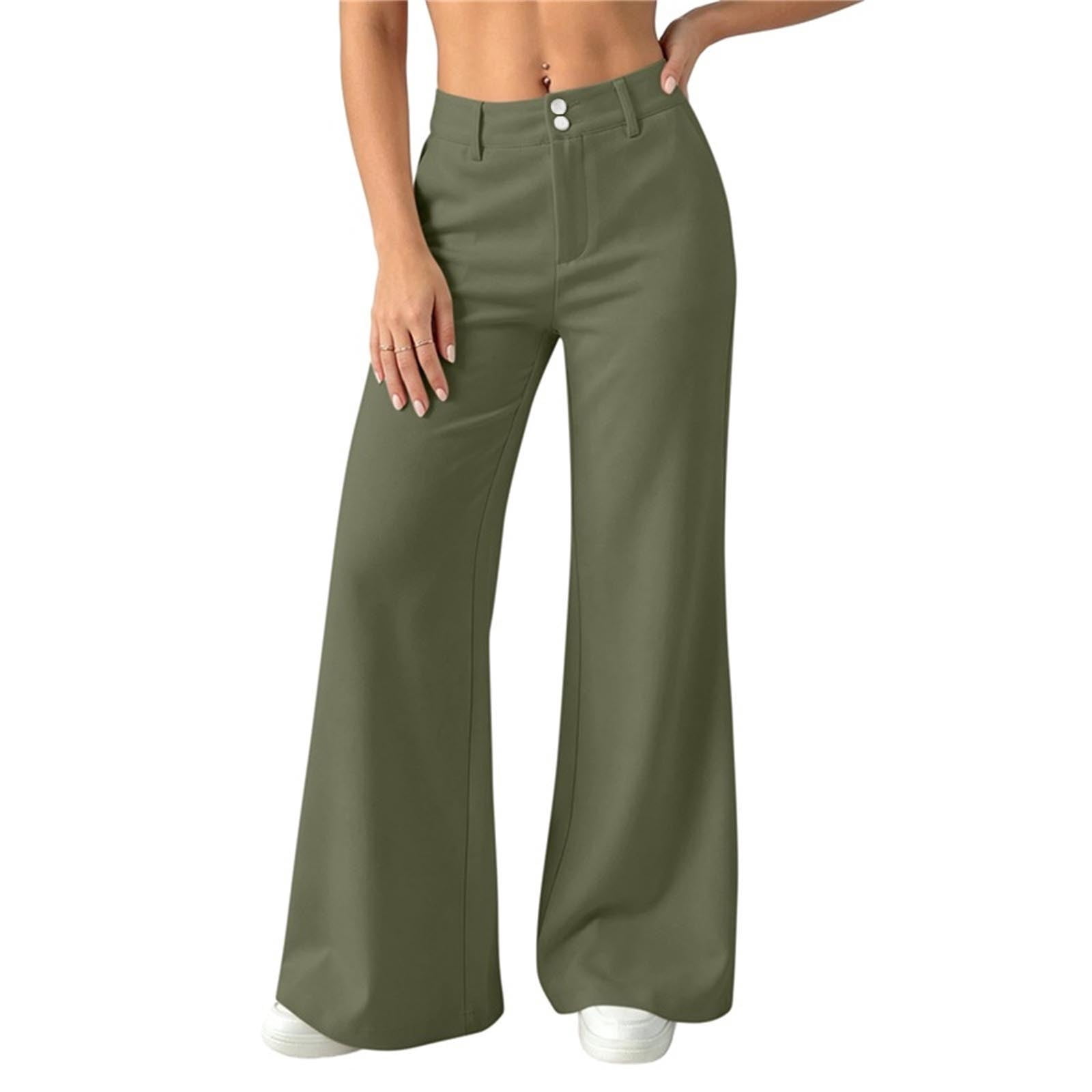 CQONEPT Women Wide Leg Long Pants High Waisted Button Baggy Work ...