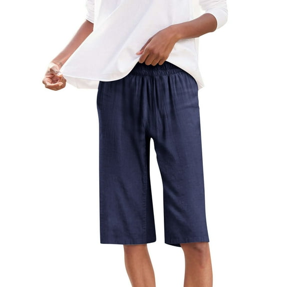 CQONEPT Women's Cotton Linen Half Shorts Casual Loose Fit Short Pants ...