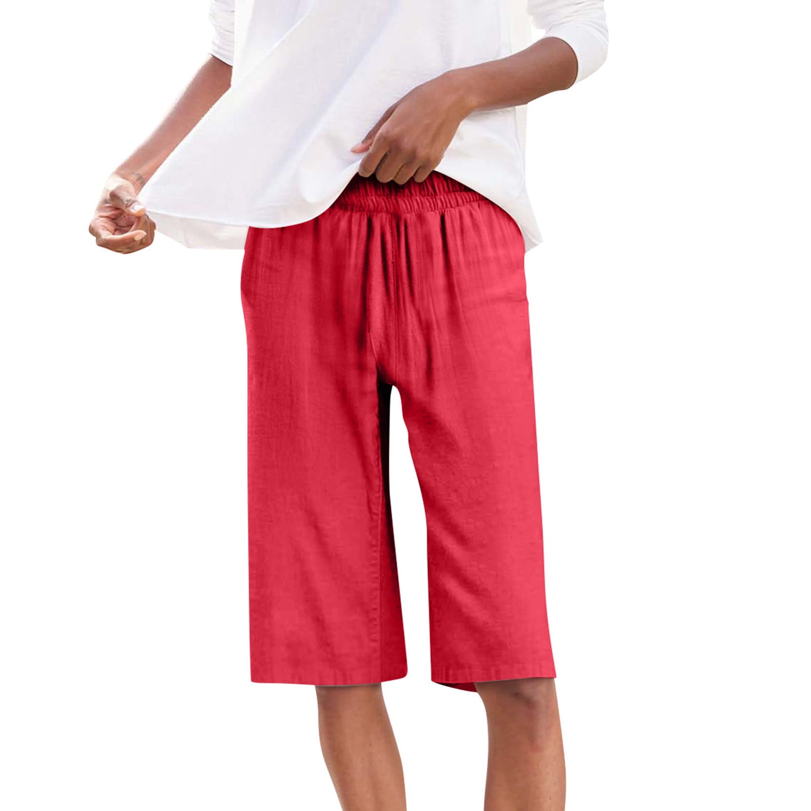 CQONEPT Women's Cotton Linen Half Shorts Casual Loose Fit Short Pants ...