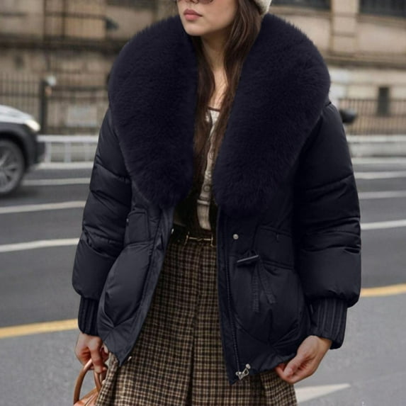 CQONEPT Women's Down Coats Quilted Puff Jackets Fuzzy Hooded Overcoat ...