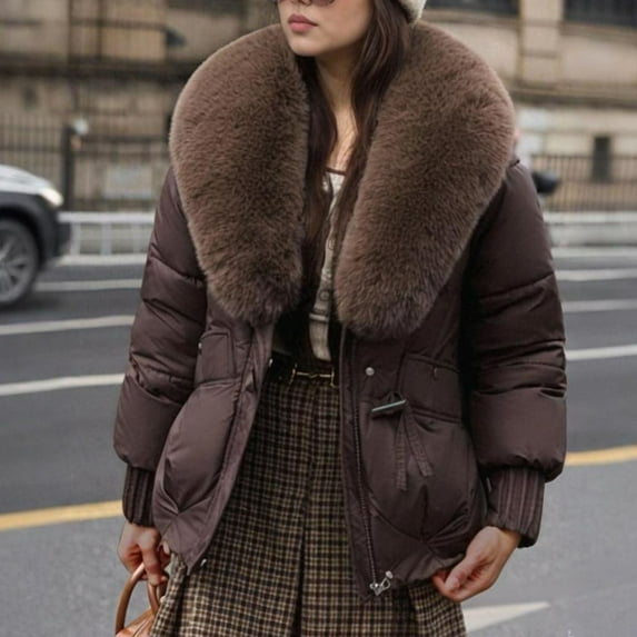 CQONEPT Women's Down Coats Quilted Puff Jackets Fuzzy Hooded Overcoat ...