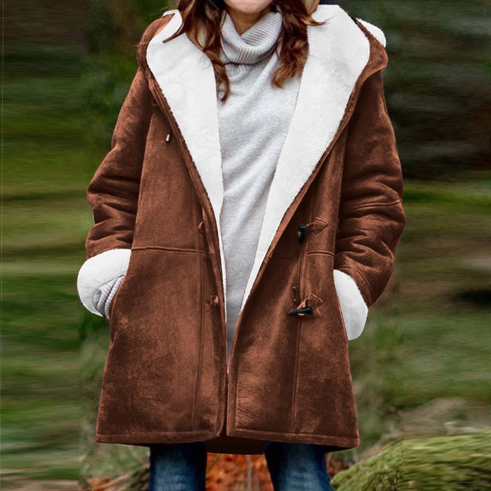 CQONEPT Women's Fleece Lined Hoodies Notched Collar Coats Thicken Comfy ...