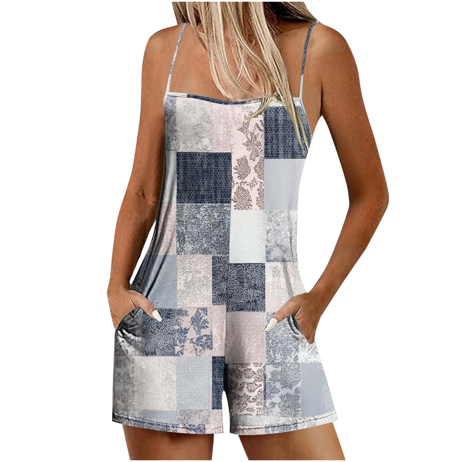 CQONEPT Women's Jumpsuit Shorts Floral Print Sleeveless Romper Pants ...