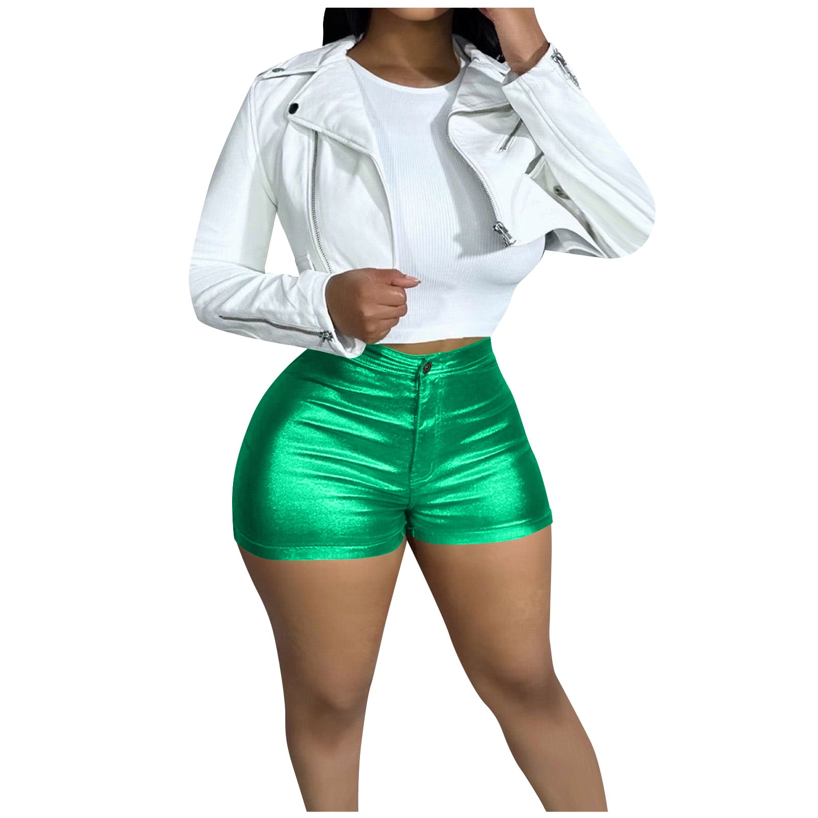 CQONEPT Women's Oversize Sparkly Shorts Candy Color Fashion Short Pants ...
