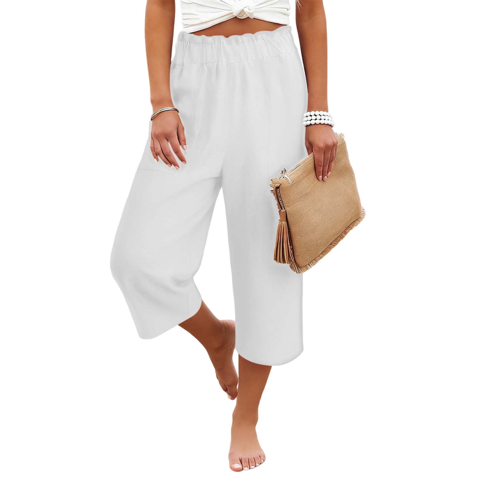 CQONEPT Women's Palazzo Pants Office Lightweight Pants Summer Linen ...