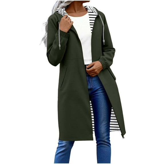 CQONEPT Women's Rain Jacket Drawstring Casual Hooded Coats Waterproof ...