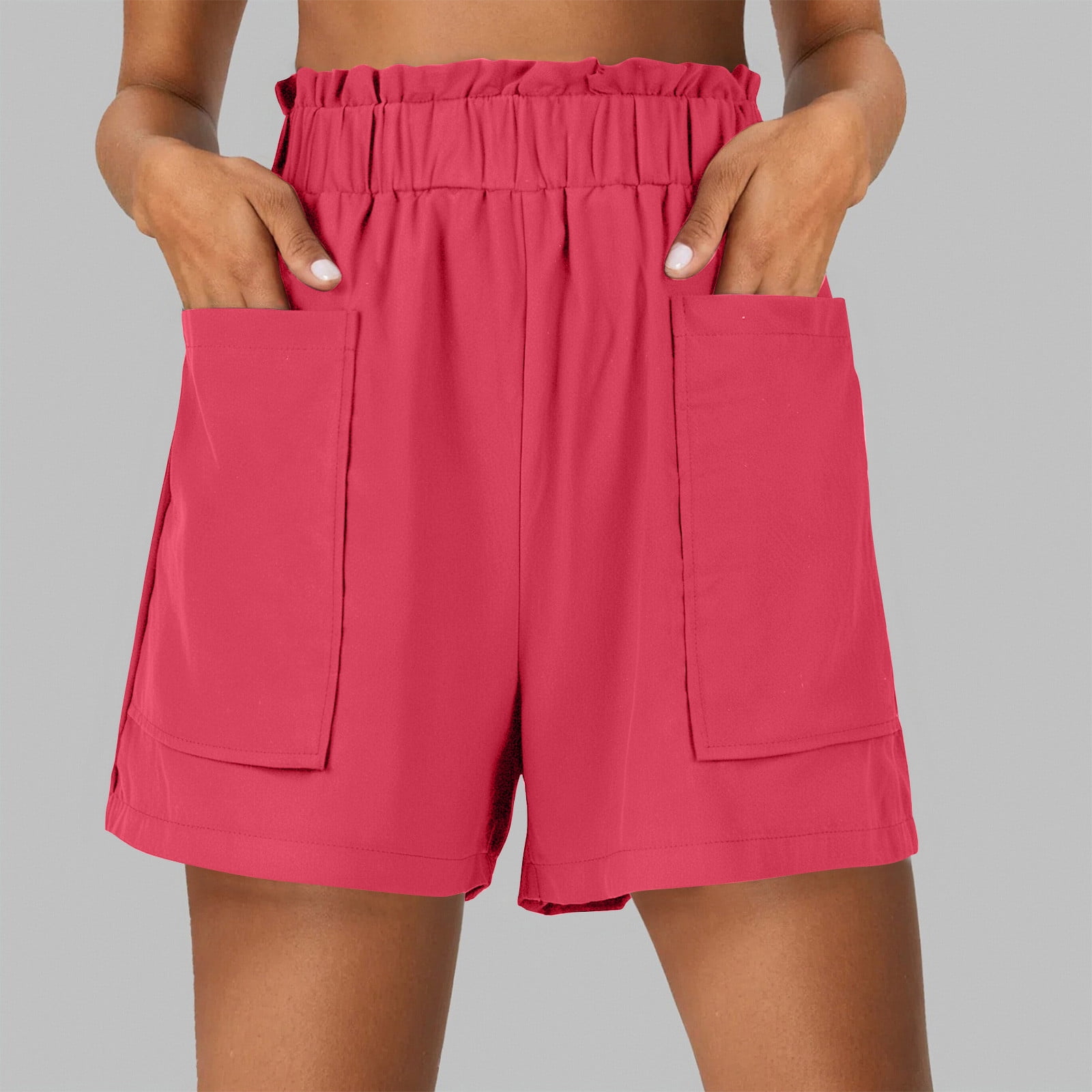 CQONEPT Women's Shorts with Pockets Wide Leg Elastic Waist Half Shorts ...