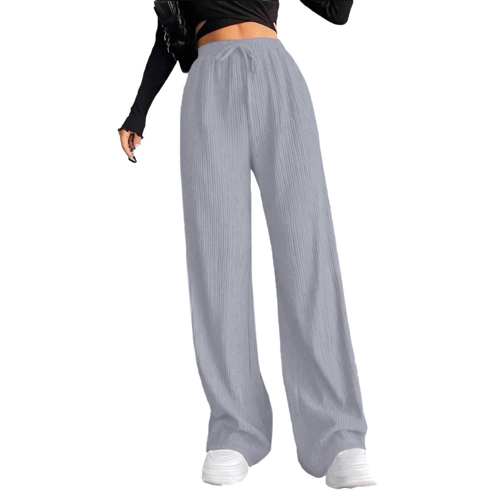 CQONEPT Women's Sports Wide-Leg Pants Drawstring Elastic Waist Joggers ...