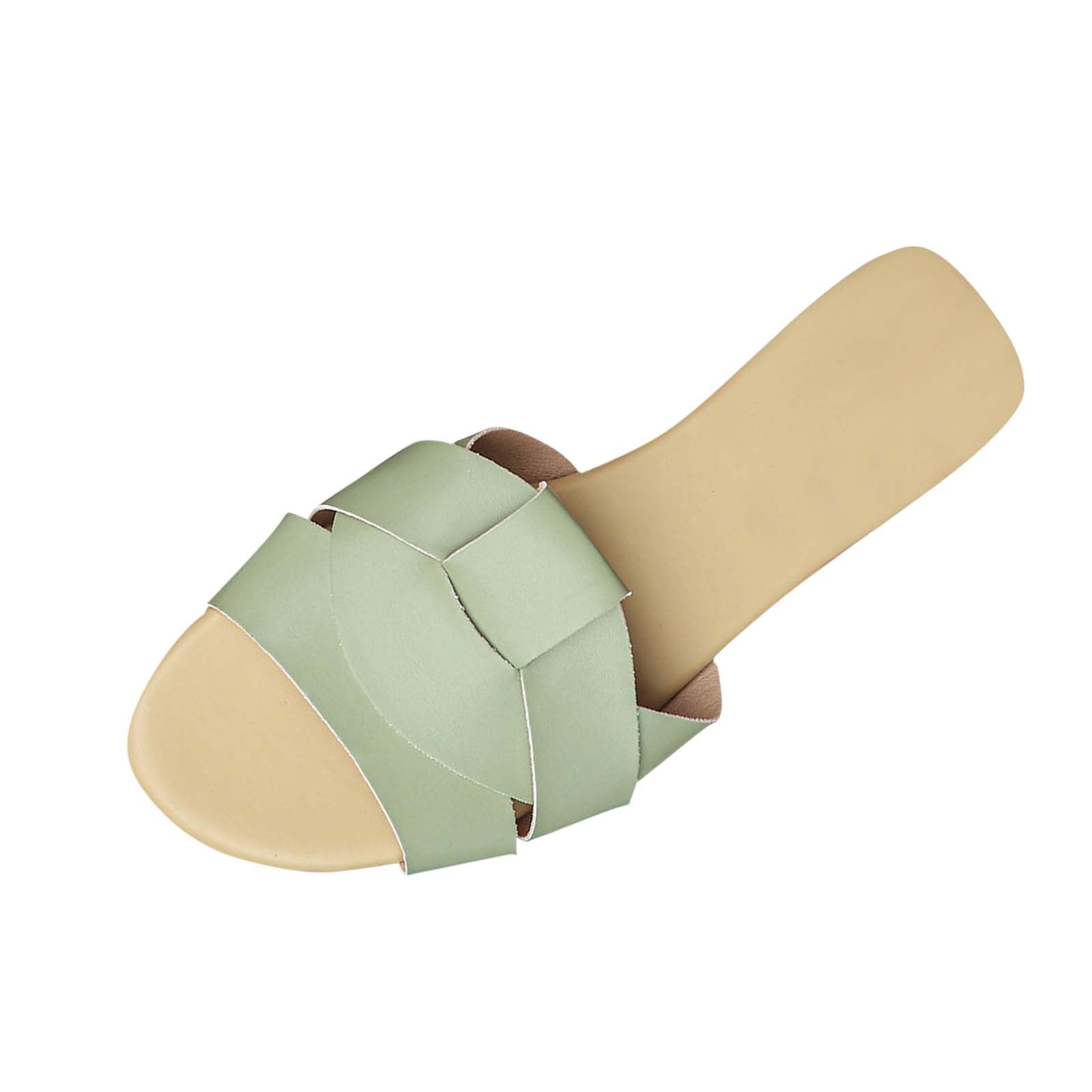 CQONEPT Women's Square Toe Slide Sandals Rhinestone Clear Flat Sandals ...