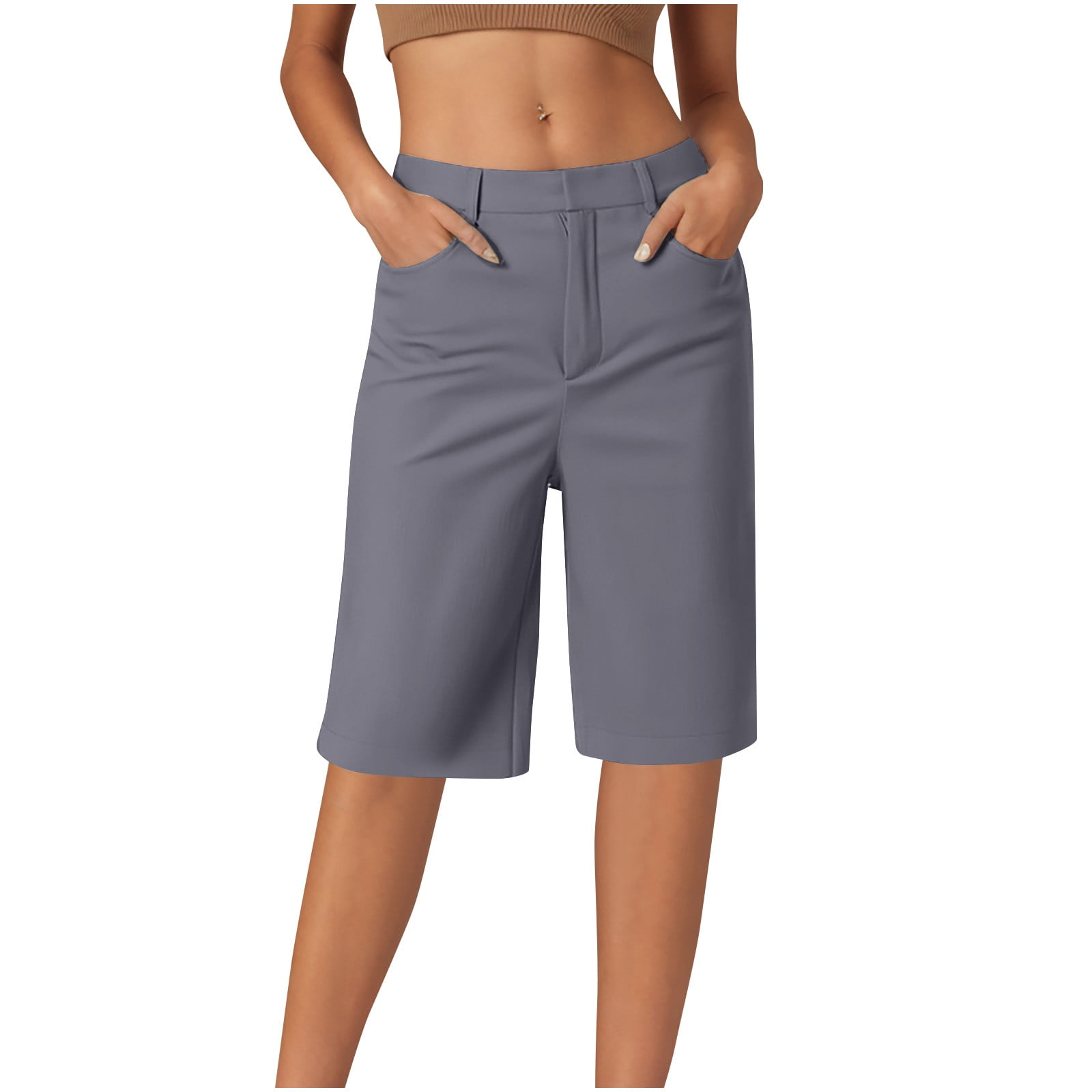 CQONEPT Women's Twill Chino Short Pants Straight Leg Casual Loose Fit ...