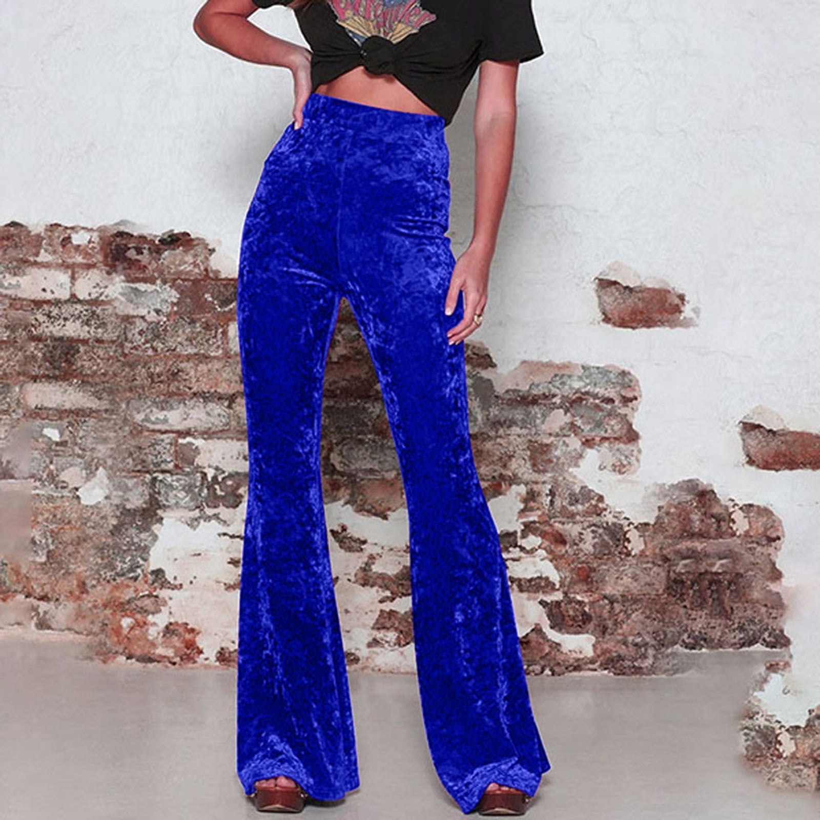 CQONEPT Women's Velour Pant Vintage Casua High Waist Pants Loose Fit ...