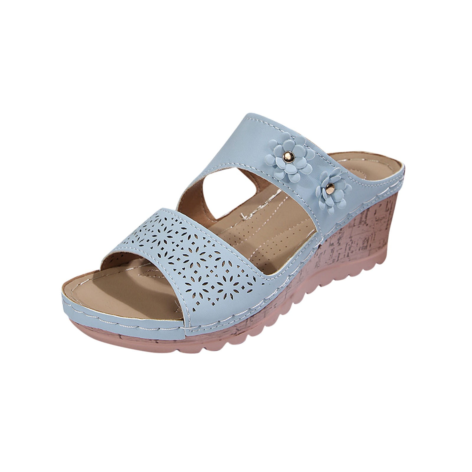 CQONEPT Women's Wedge Sandals Elastic Strappy Thong Sandals Comfort ...
